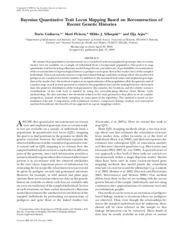 Pdf Bayesian Quantitative Trait Locus Mapping Based On Reconstruction Of Recent Genetic