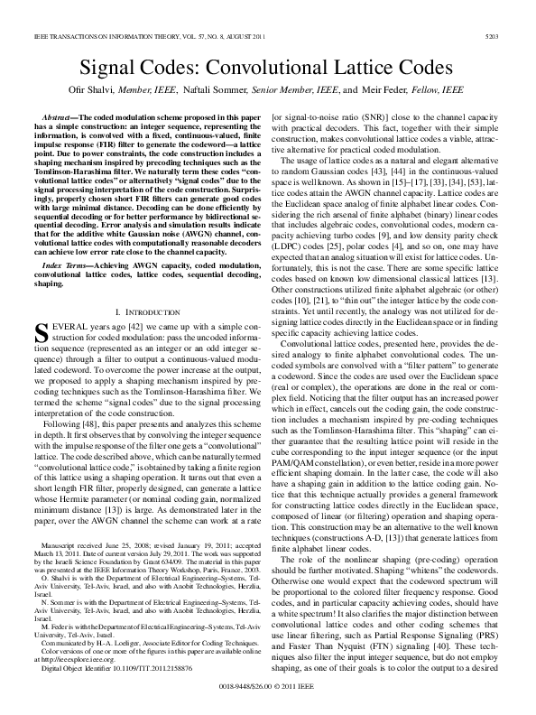 (PDF) Signal Codes: Convolutional Lattice Codes