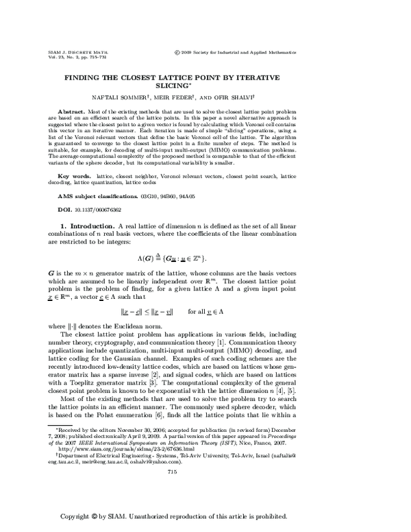 (PDF) Finding the Closest Lattice Point by Iterative Slicing