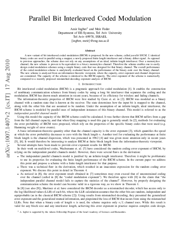 Pdf Parallel Bit Interleaved Coded Modulation Meir Feder