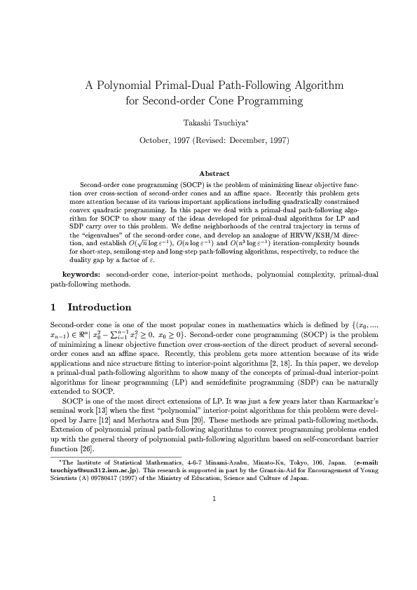 (PDF) A Polynomial Primal-Dual Path-Following Algorithm for Second-order Cone Programming