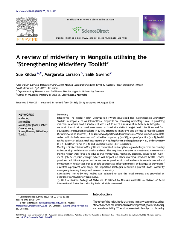 (PDF) A review of midwifery in Mongolia utilising the ‘Strengthening ...