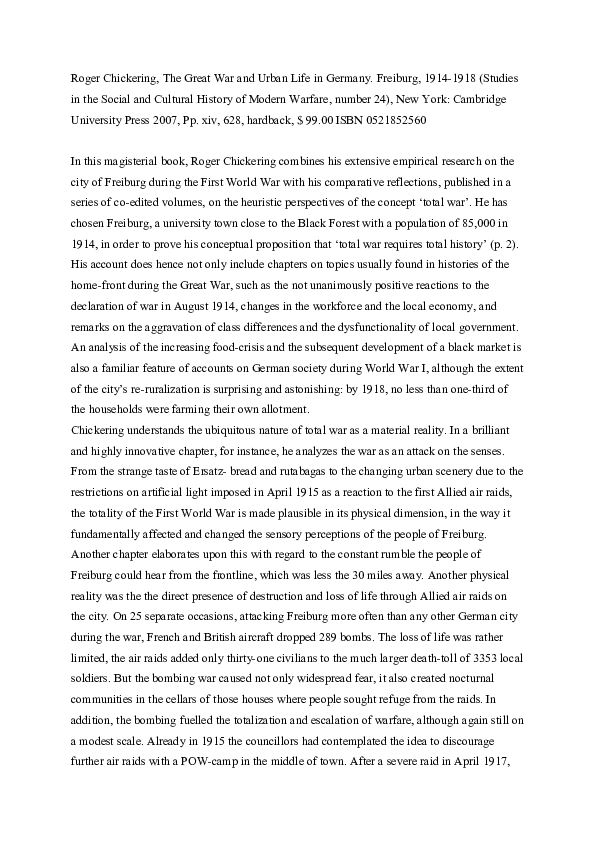 (PDF) Roger Chickering. The Great War and Urban Life in Germany ...