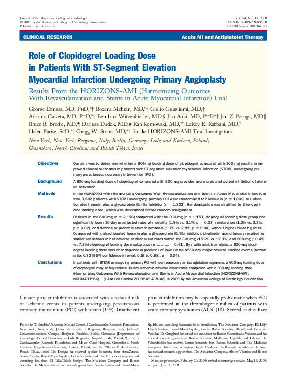 (PDF) Role of Clopidogrel Loading Dose in Patients With ST-Segment ...