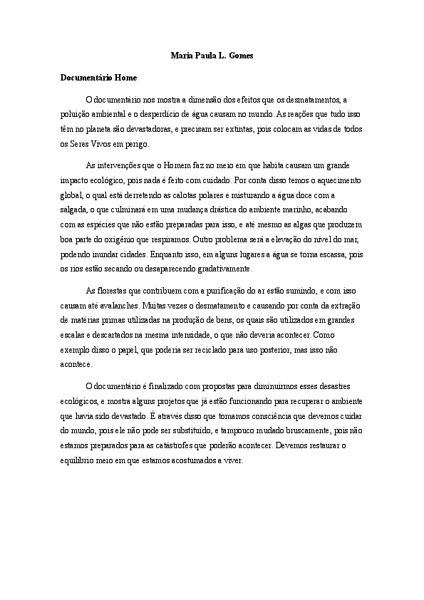 (DOC) Resenha Documentario Home