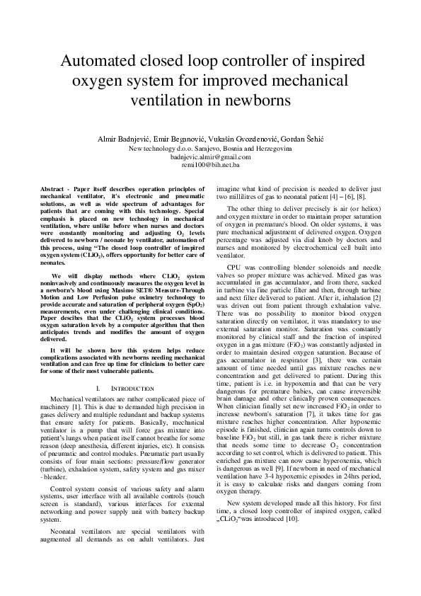 (PDF) Automated closed loop controller of inspired oxygen system for ...