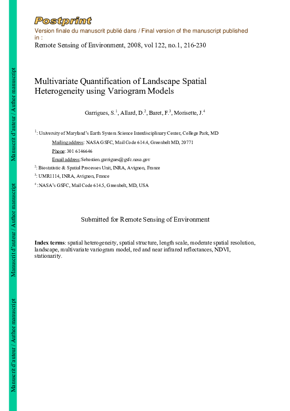 (PDF) Multivariate quantification of landscape spatial heterogeneity using variogram models