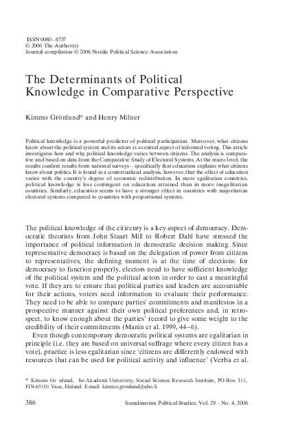 (PDF) The Determinants of Political Knowledge in Comparative Perspective