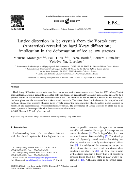 (PDF) Lattice distortion in ice crystals from the Vostok core ...