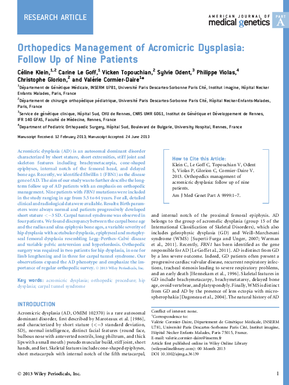 (PDF) Orthopedics management of acromicric dysplasia: Follow up of nine ...