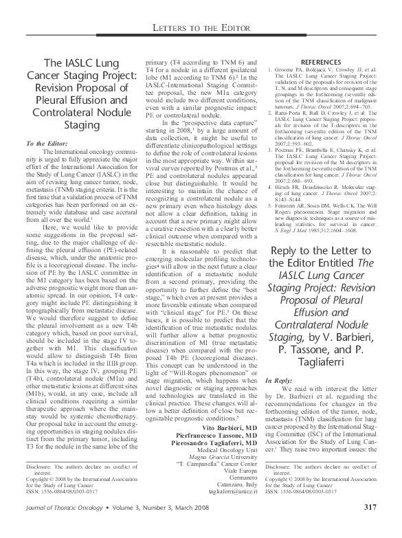 (PDF) Reply to the Letter to the Editor Entitled The IASLC Lung Cancer Staging Project: Revision ...