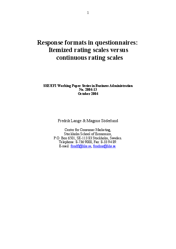 Pdf Response Formats In Questionnaires Itemized Rating Scales Versus