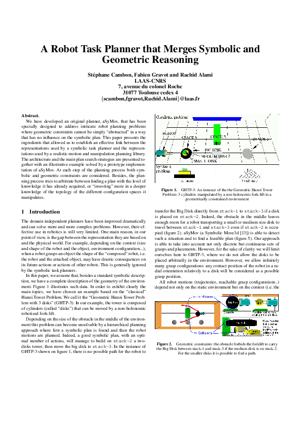 (PDF) A Robot Task Planner that Merges Symbolic and Geometric Reasoning