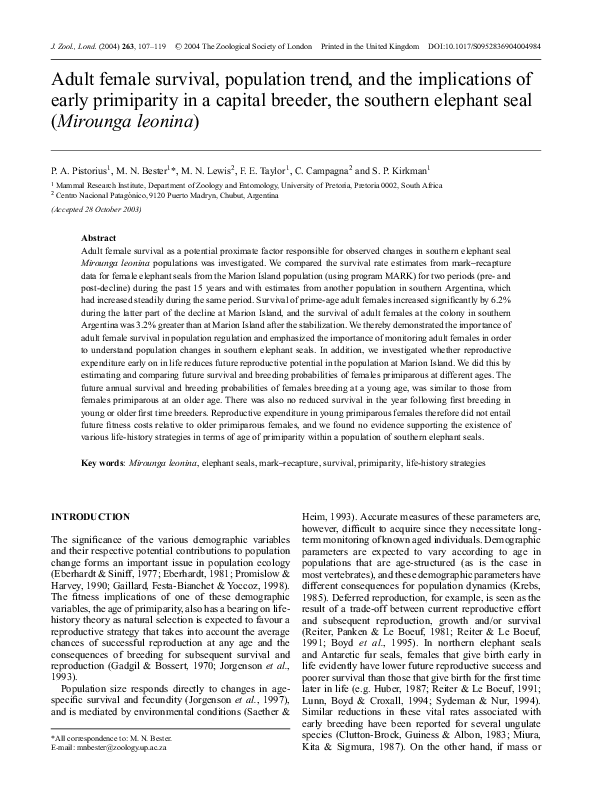 (PDF) Adult female survival, population trend, and the implications of ...