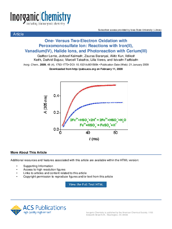 (PDF) One- Versus Two-Electron Oxidation with Peroxomonosulfate Ion ...