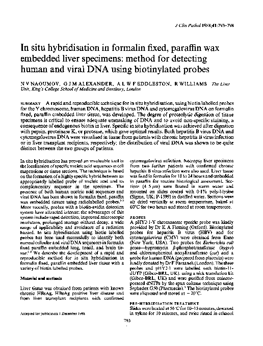 (PDF) In situ hybridisation in formalin fixed, paraffin wax embedded liver specimens: method for ...