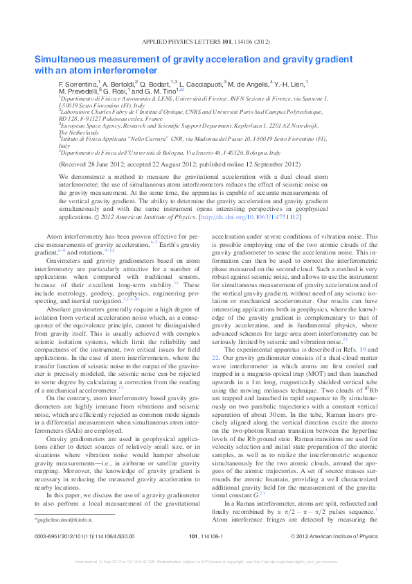 Pdf Dual Cloud Atom Interferometer For Gravity
