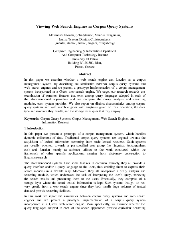 (PDF) Viewing Web Search Engines As Corpus Query Systems