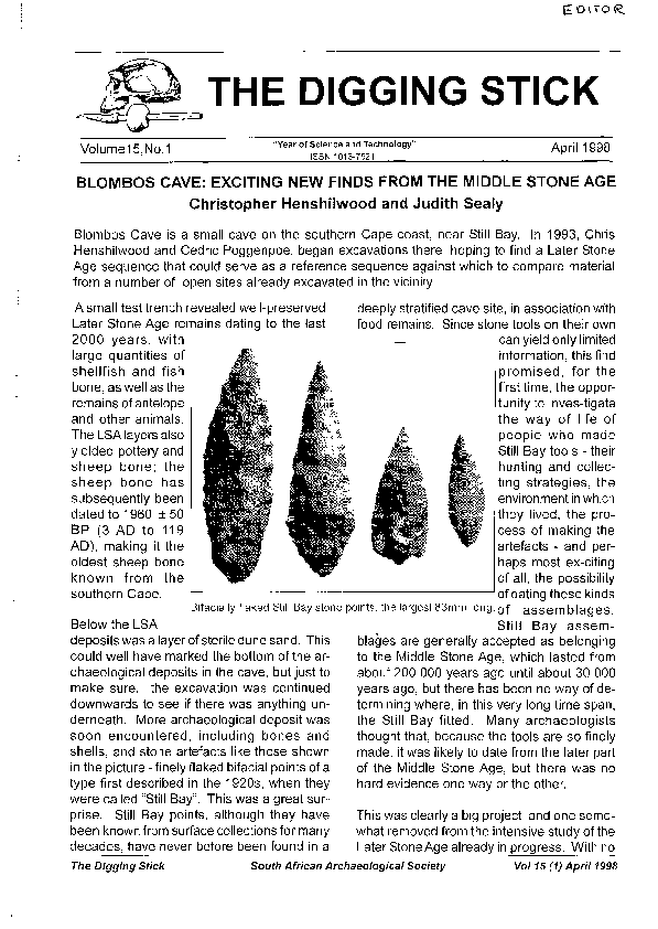 (PDF) Henshilwood & Sealy. 1998. Blombos Cave: exciting new finds from ...