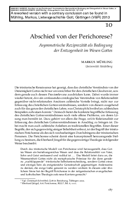 (PDF) Abschied von der Perichorese? Asymmetrische Reziprozität als ...