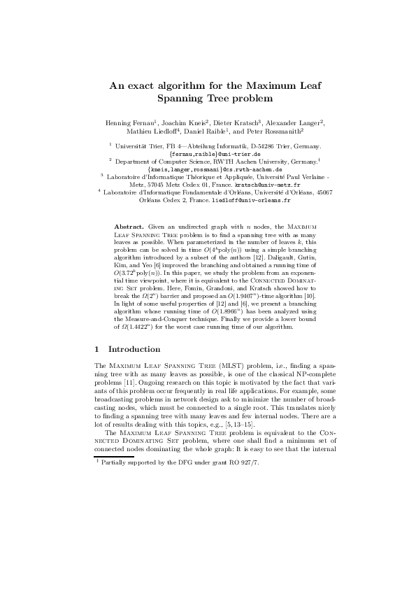 Pdf An Exact Algorithm For The Maximum Leaf Spanning Tree Problem