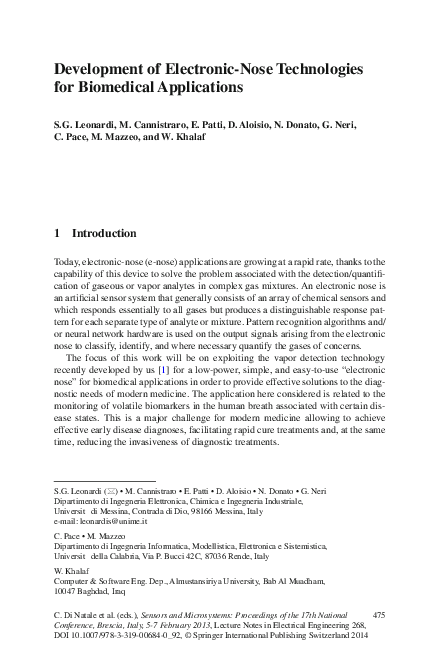 (PDF) Development of Electronic-Nose Technologies for Biomedical ...