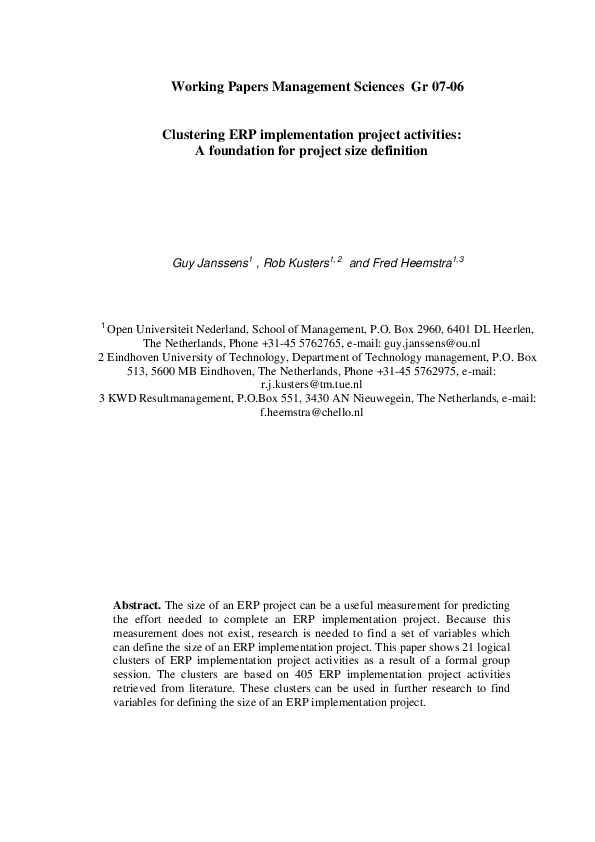 Pdf Clustering Erp Implementation Project Activities A Foundation For Project Size Definition