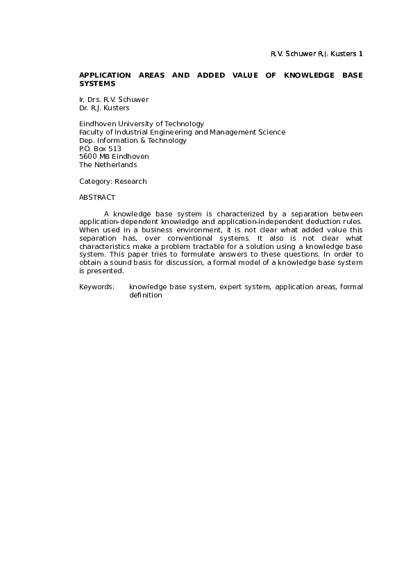 (DOC) Application areas and added value of knowledge base systems