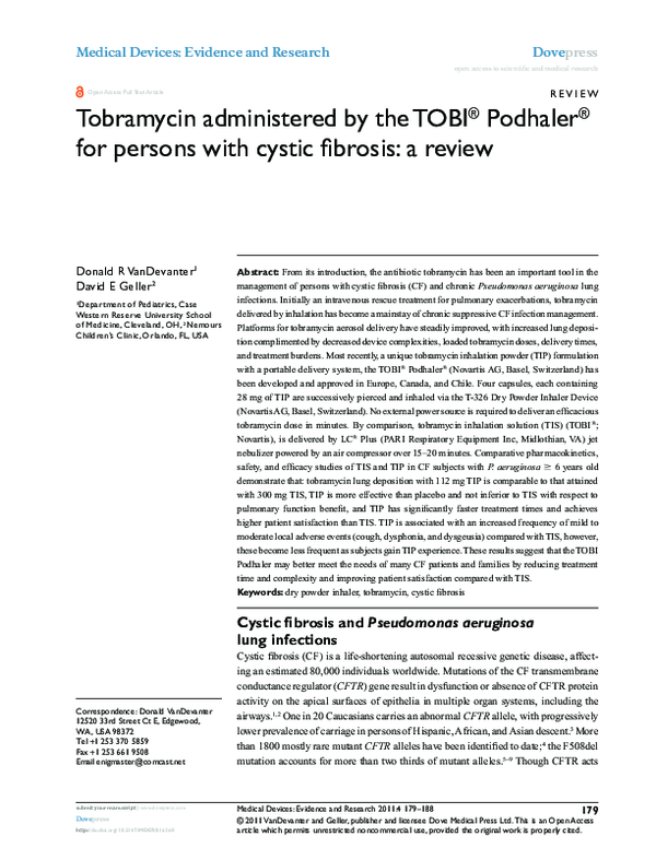 (PDF) Tobramycin administered by the TOBI® Podhaler® for persons with ...