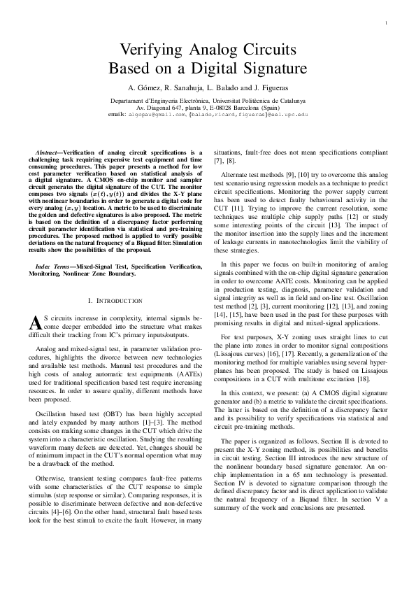 Pdf Verifying Analog Circuits Based On A Digital Signature