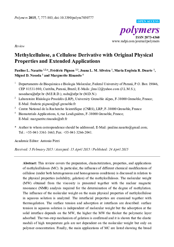 (PDF) Methylcellulose, a Cellulose Derivative with Original Physical ...