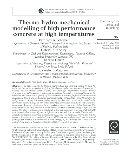 (PDF) Thermo-hydro-mechanical modelling of high performance concrete at high temperatures