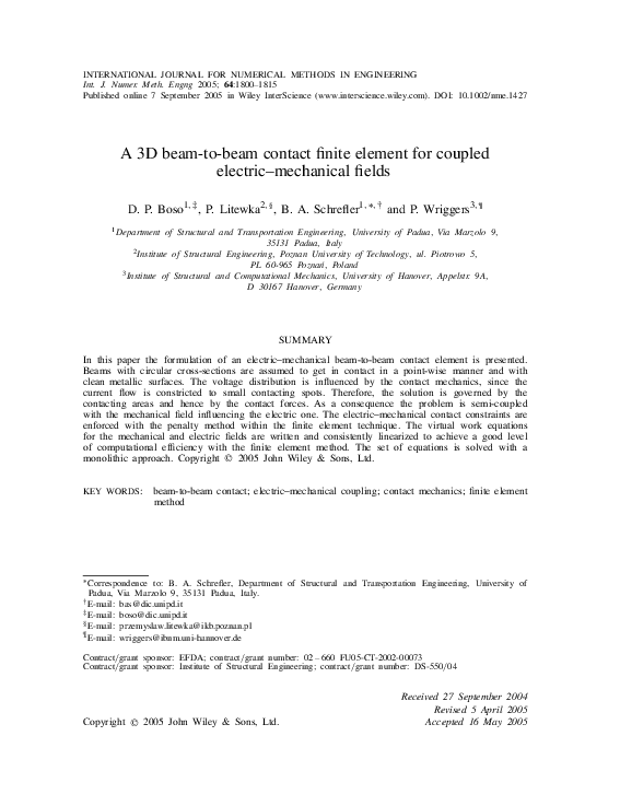(PDF) A 3D beam-to-beam contact finite element for coupled electric-mechanical fields