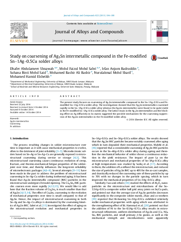 (PDF) Study on coarsening of Ag3Sn intermetallic compound in the Fe ...