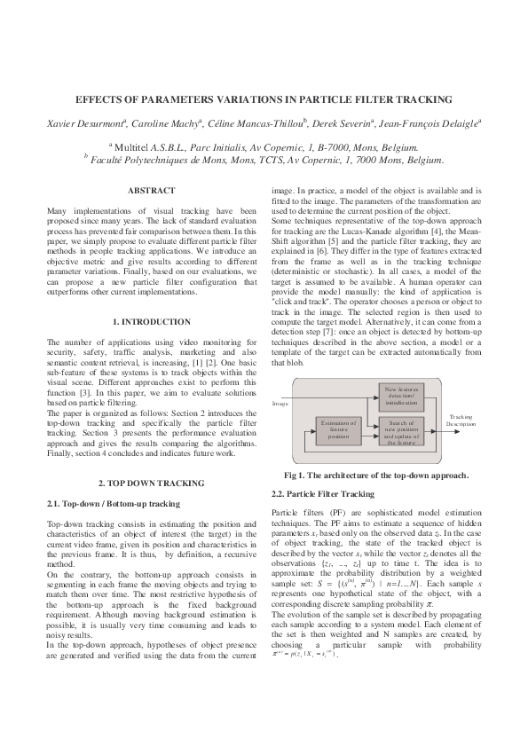 (PDF) Effects of Parameters Variations in Particle Filter Tracking