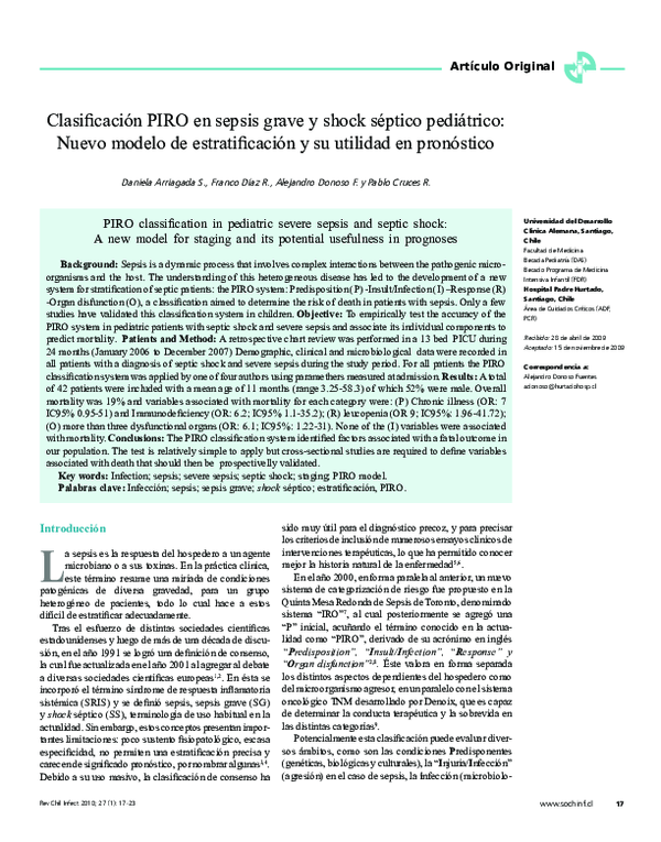 (PDF) Clasificación PIRO en sepsis grave y shock séptico pediátrico ...