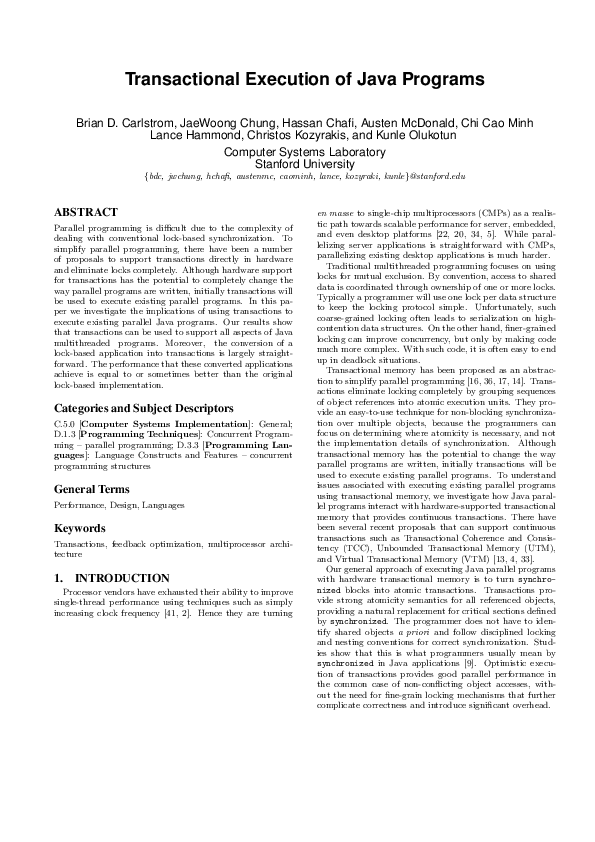 (PDF) Transactional execution of Java programs