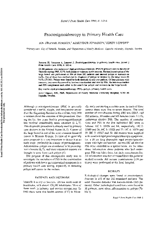 (PDF) Proctosigmoidoscopy in Primary Health Care