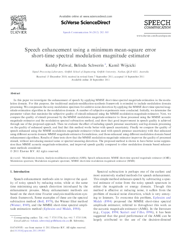Pdf Speech Enhancement Using A Minimum Mean Square Error Short Time