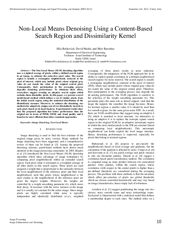 (PDF) Non-local means denoising using a content-based search region and ...