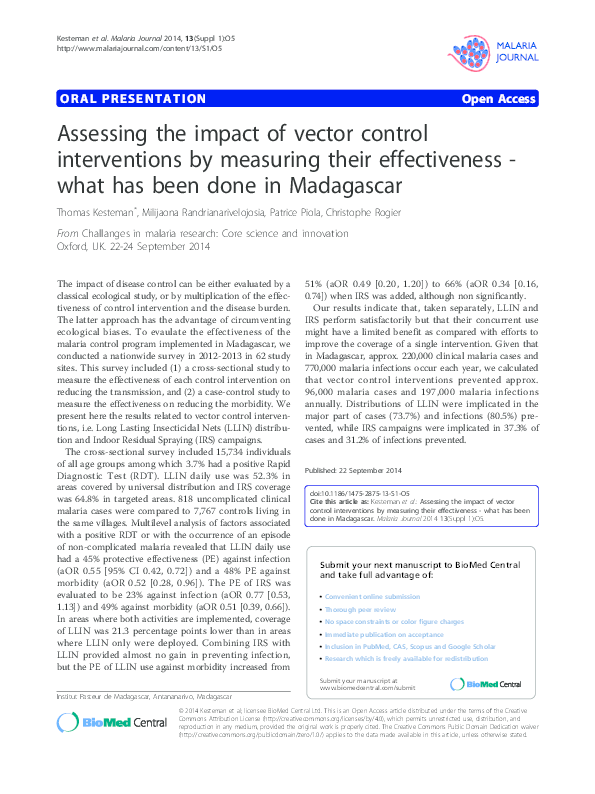 (PDF) Assessing the impact of vector control interventions by measuring ...