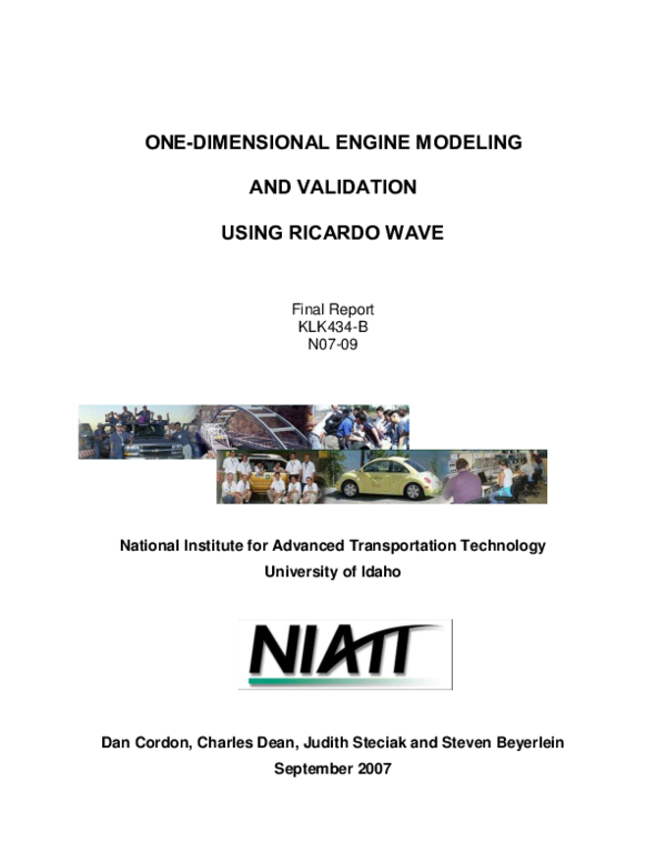 Pdf One Dimensional Engine Modeling And Validation Using Ricardo Wave