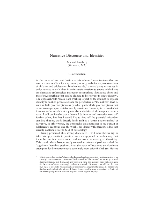 (PDF) Narrative Discourse and Identities