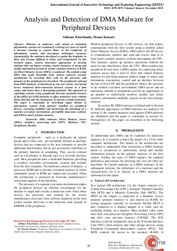 (PDF) Analysis and Detection of DMA Malware for Peripheral Devices