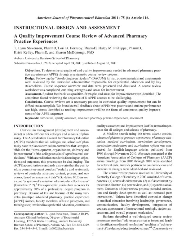 (PDF) A Quality Improvement Course Review of Advanced Pharmacy Practice ...