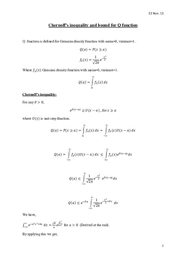 (PDF) Chernoff’s inequality and bound for Q function