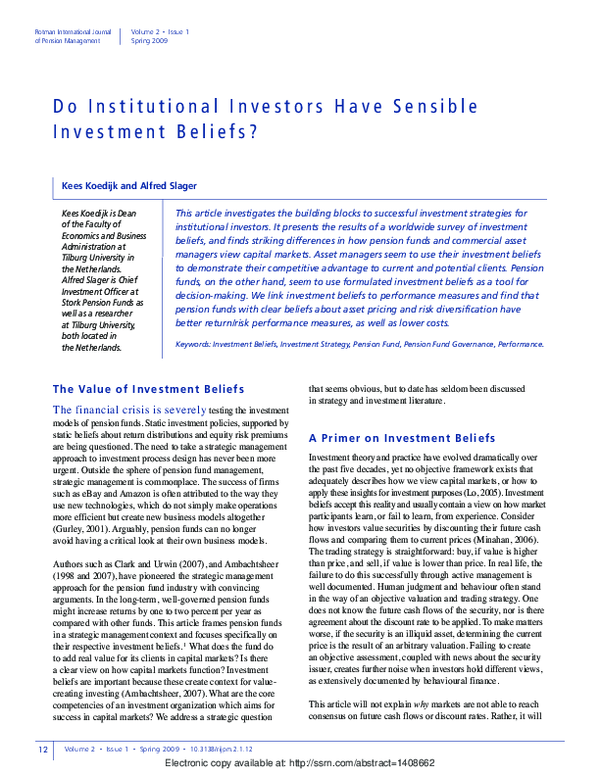 (PDF) Do Institutional Investors Have Sensible Investment Beliefs?