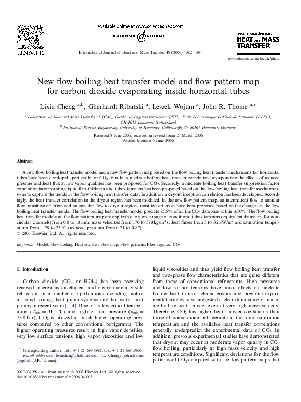 (PDF) New flow boiling heat transfer model and flow pattern map for carbon dioxide evaporating ...