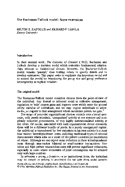 (PDF) The Buchanan-Tullock model: Some extensions