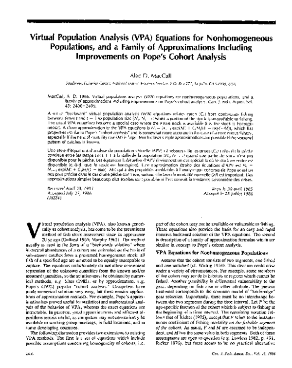 (PDF) Virtual Population Analysis (VPA) Equations for Nonhomogeneous ...
